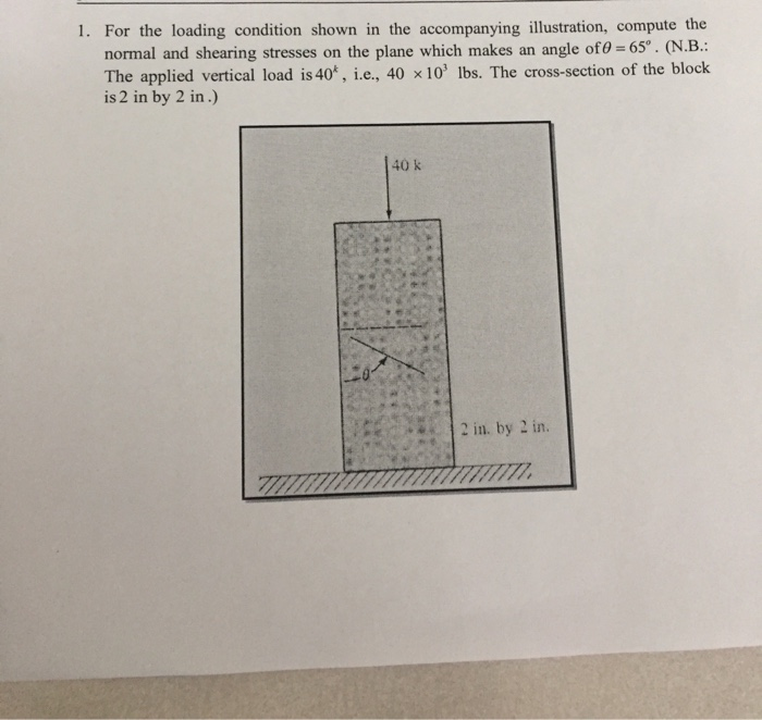 Solved 1. For the loading condition shown in the | Chegg.com