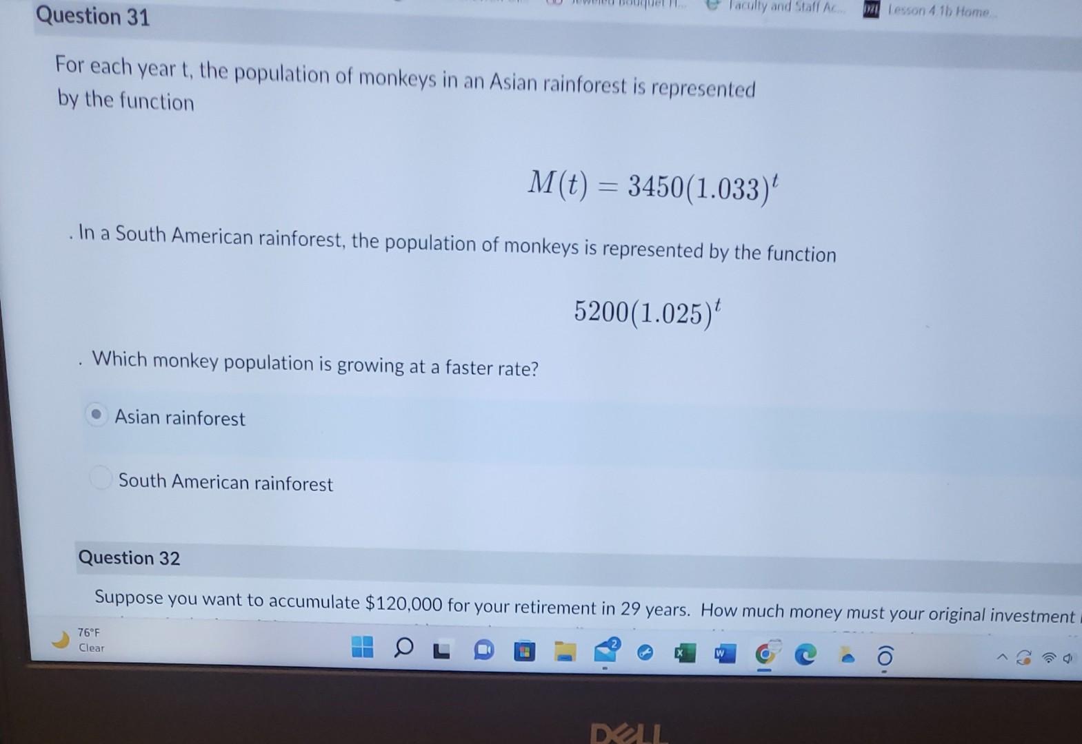 Solved For each year t, the population of monkeys in an | Chegg.com