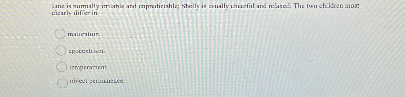 Solved Jane is normally irritable and unpredictable; Shelly | Chegg.com