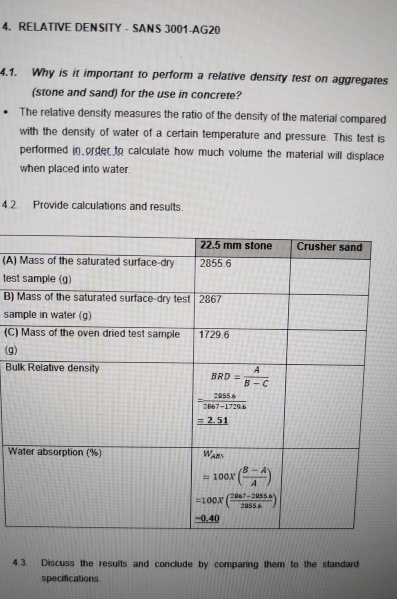 Solved RELATIVE DENSITY - ﻿SANS 3001-AG204.1. ﻿Why is it | Chegg.com