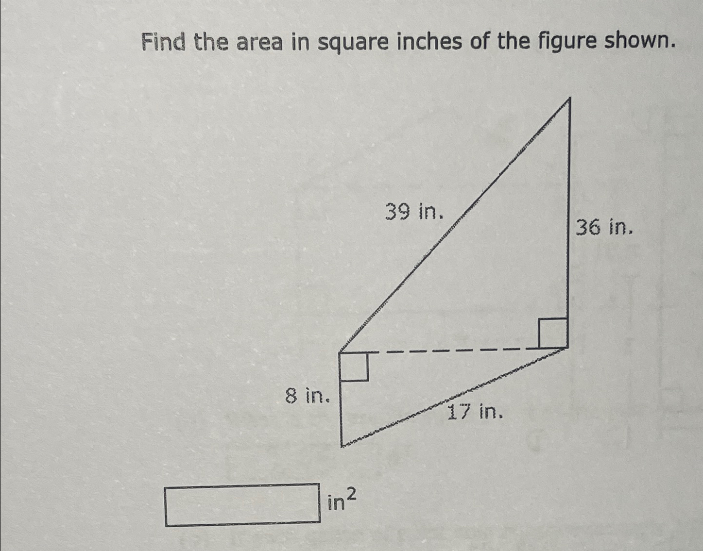 Solved Find the area in square inches of the figure shown.in | Chegg.com