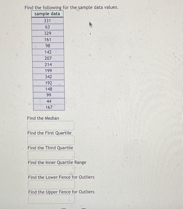 Find the following for the sample data values. sample | Chegg.com