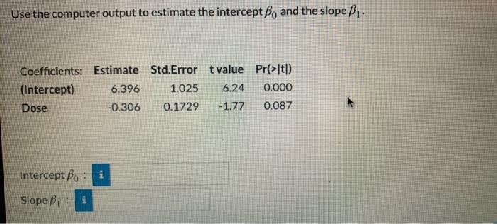 Solved Use the computer output to estimate the intercept Bo | Chegg.com