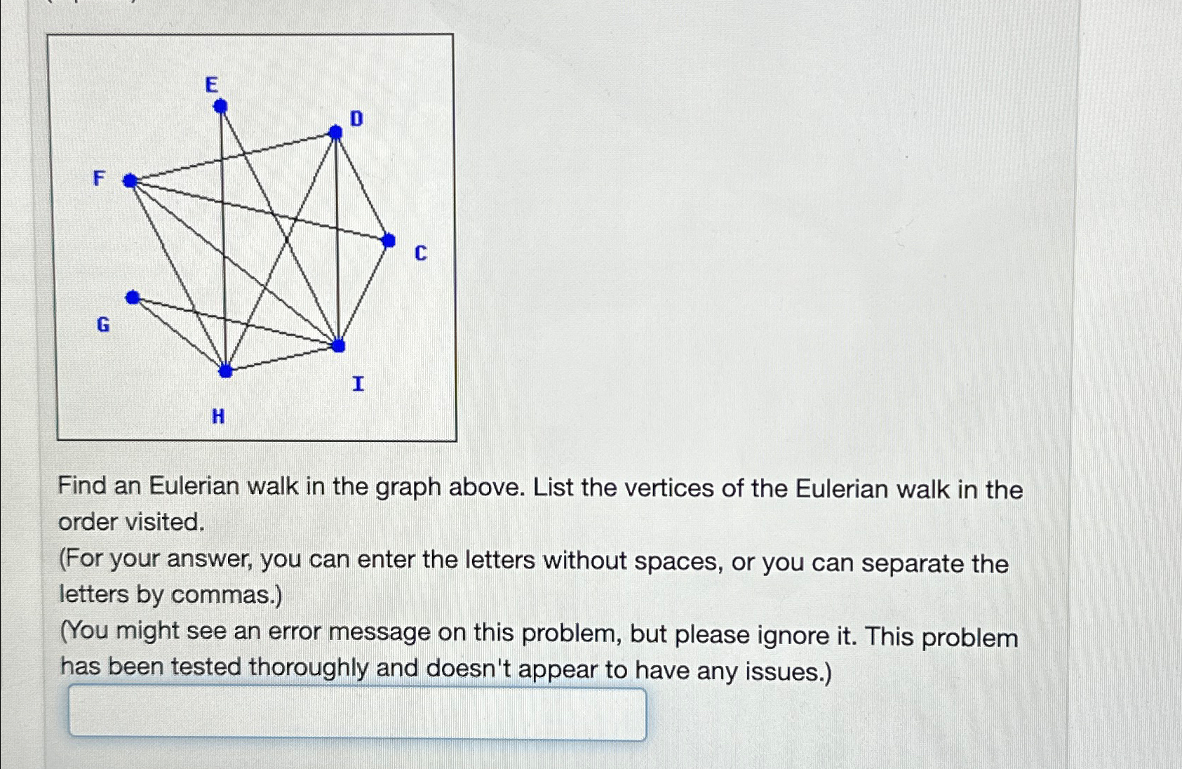 Solved Find an Eulerian walk in the graph above. List the | Chegg.com