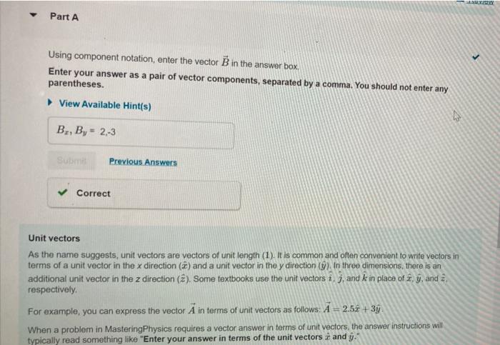 Part A Using component notation, enter the vector B | Chegg.com
