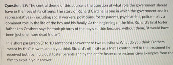 film: Richard Cardinal: Cry from the Diary of a Metis | Chegg.com