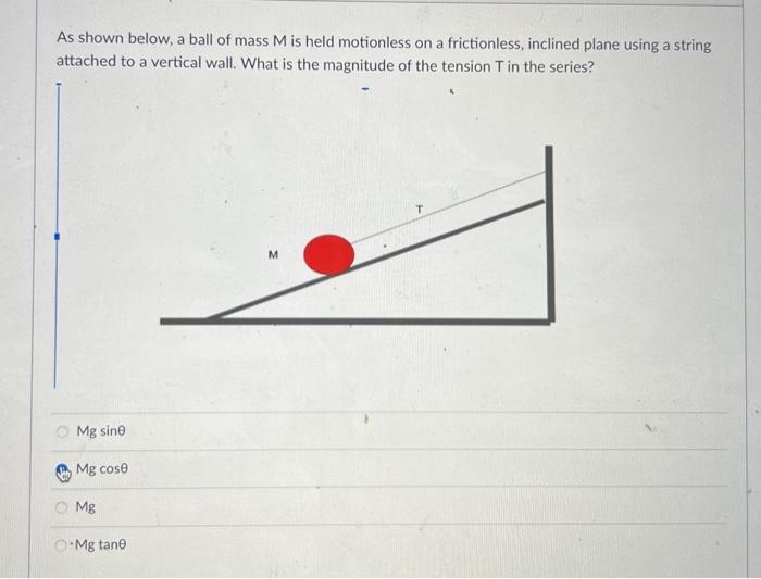 Solved As shown below, a ball of mass M is held motionless | Chegg.com