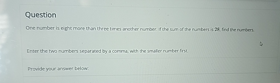 Solved QuestionOne number is eight more than three times | Chegg.com