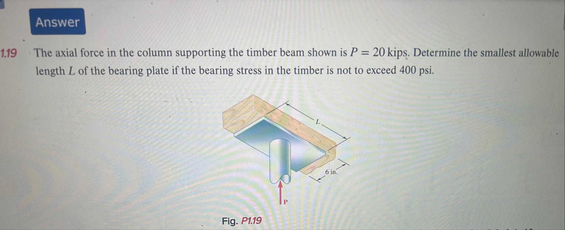 Solved 1.19 ﻿The axial force in the column supporting the | Chegg.com