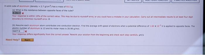 Solved A solid cube of aluminum (oersity =2.7 g/cm2 ) has a | Chegg.com