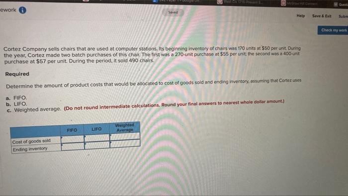 Solved ework Saved Help Save & Exit Subm Check my work | Chegg.com