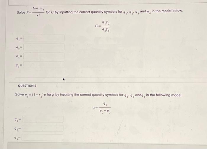 Solved Solve F=r2Gm1m2 for G by inputting the correct | Chegg.com