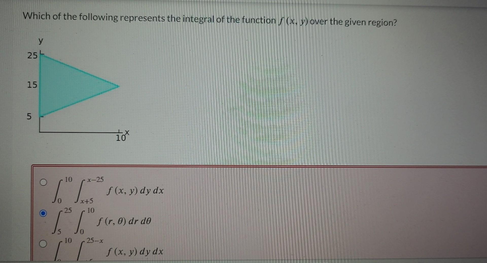 Solved Which of the following represents the integral of the | Chegg.com