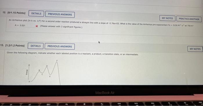 Solved an Arrhenius plot (ln K vs. 1/T) for a second order | Chegg.com