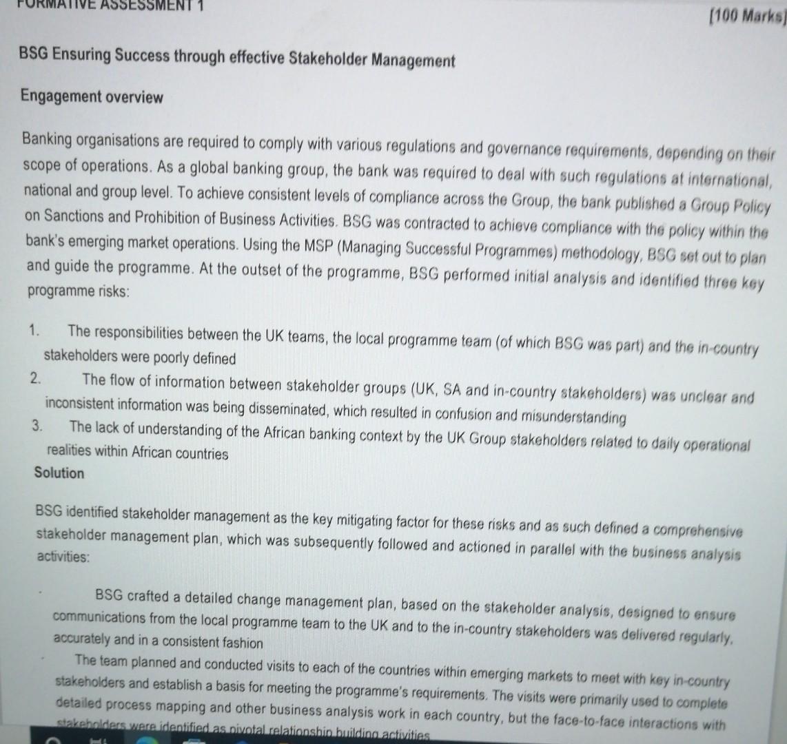 BSG Ensuring Success through effective Stakeholder | Chegg.com