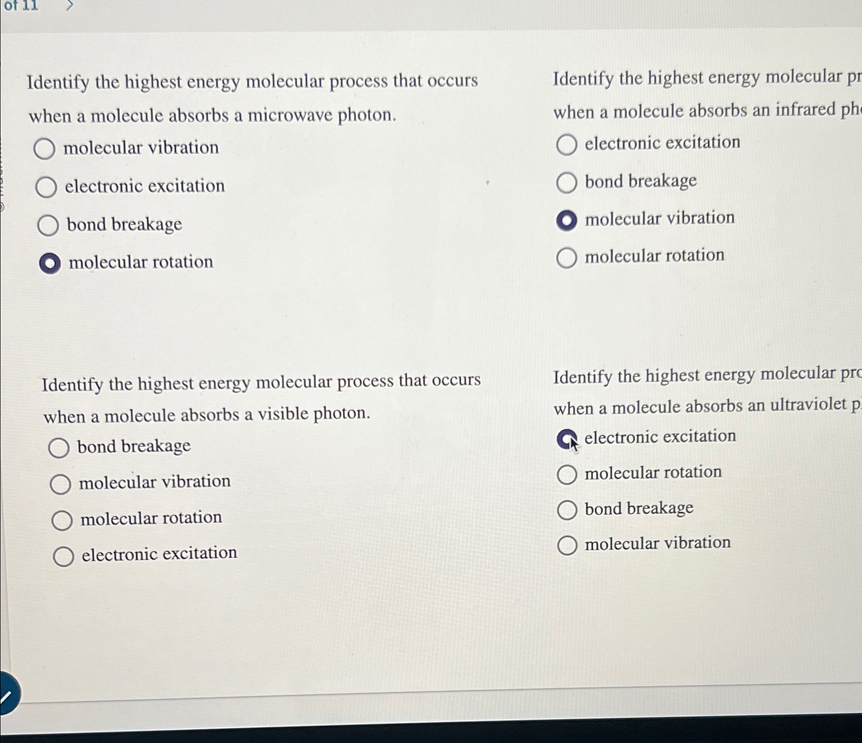 Solved Identify the highest energy molecular process that | Chegg.com