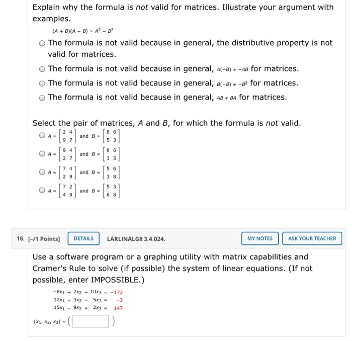 Solved Explain why the formula is not valid for matrices. | Chegg.com