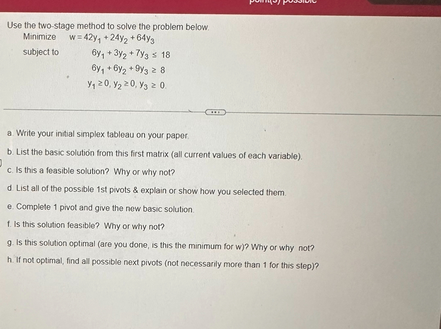 Solved Use the two-stage method to solve the problem below. | Chegg.com