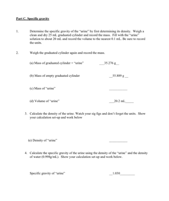Solved Part C. Specific gravity 1. Determine the specific | Chegg.com