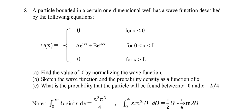 Solved A particle bounded in a certain one-dimensional well | Chegg.com