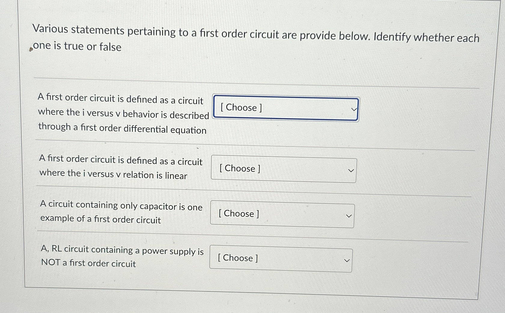 Solved Various statements pertaining to a first order | Chegg.com