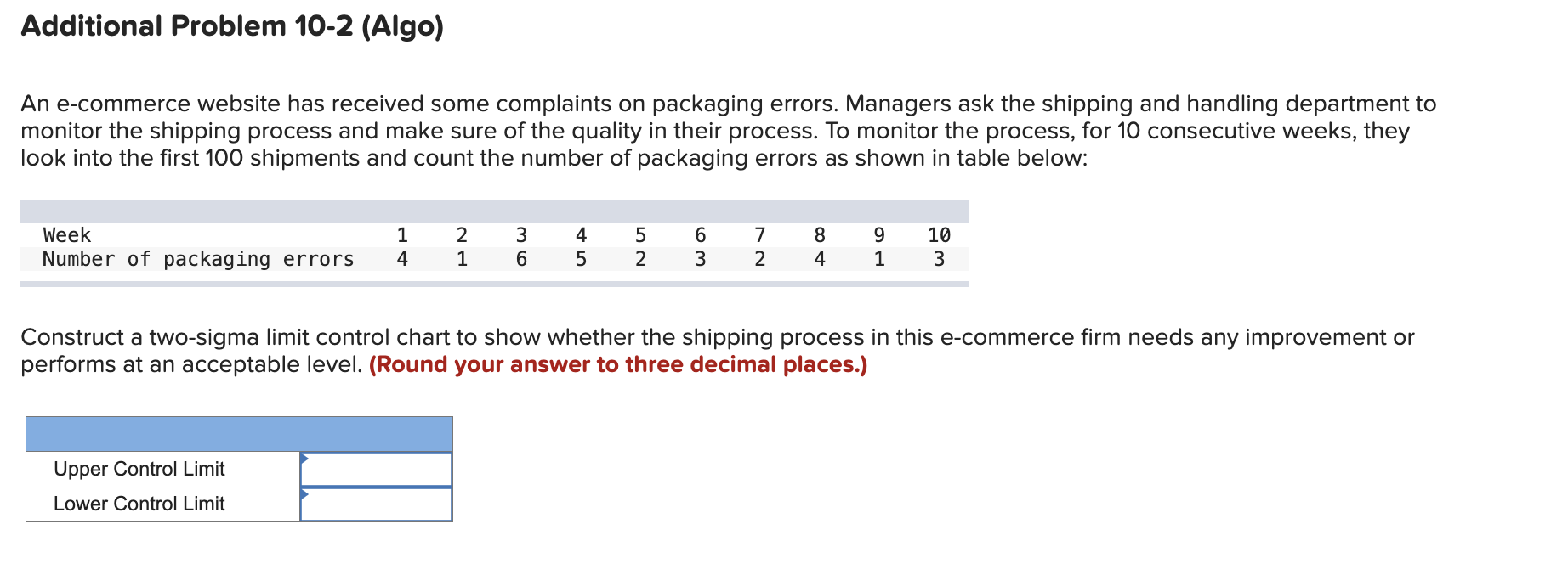 Solved Additional Problem 10-2 (Algo)An e-commerce website | Chegg.com