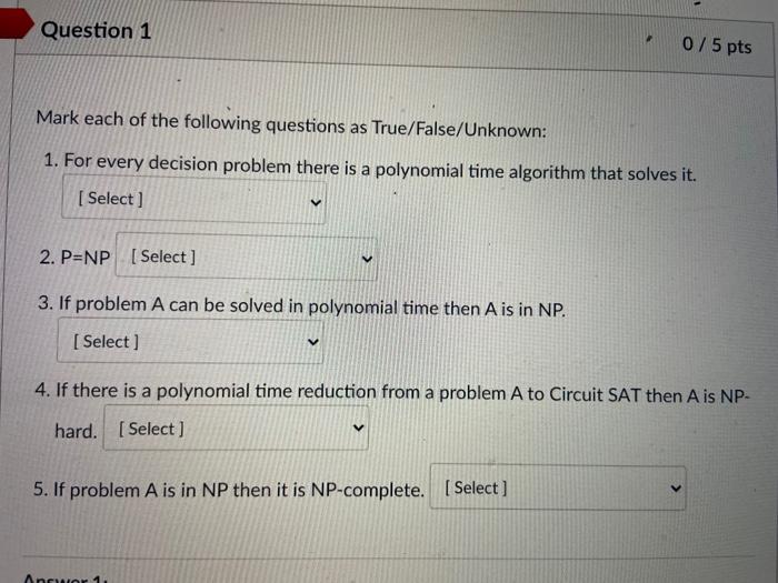 Solved Question 1 0/5 pts Mark each of the following | Chegg.com Solved Question 1 0/5 pts Mark each of the following | Chegg.com