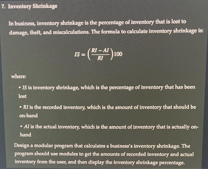 Solved Inventory Shrinkage In business, inventory shrinkage | Chegg.com