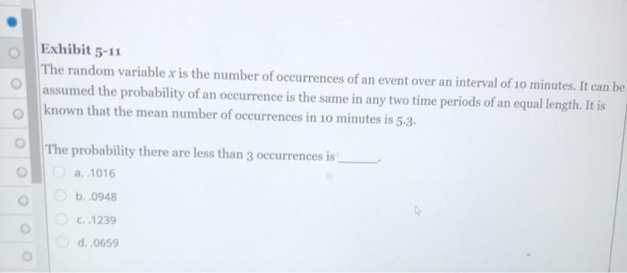 Solved Exhibit 5 11 The Random Variable X Is The Number Of Chegg