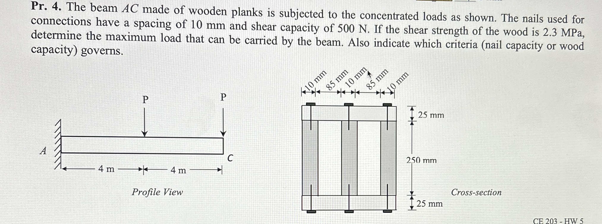 Solved Pr. 4. ﻿The beam AC ﻿made of wooden planks is | Chegg.com