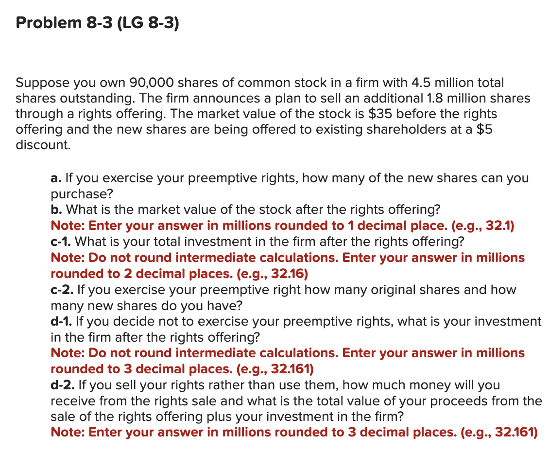 Solved Problem 8-3 (LG 8-3)Suppose you own 90,000 ﻿shares of | Chegg.com
