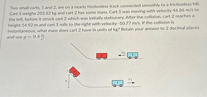 Solved Two small carts, 1 and 2, are on a nearly | Chegg.com