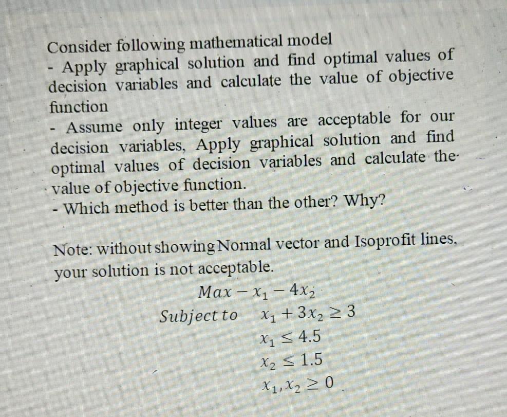 Solved Consider following mathematical model Apply graphical | Chegg.com