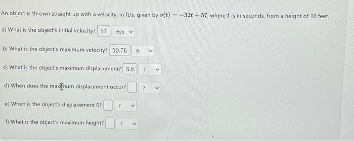 Solved An object is thrown straight up with a velocity, in | Chegg.com