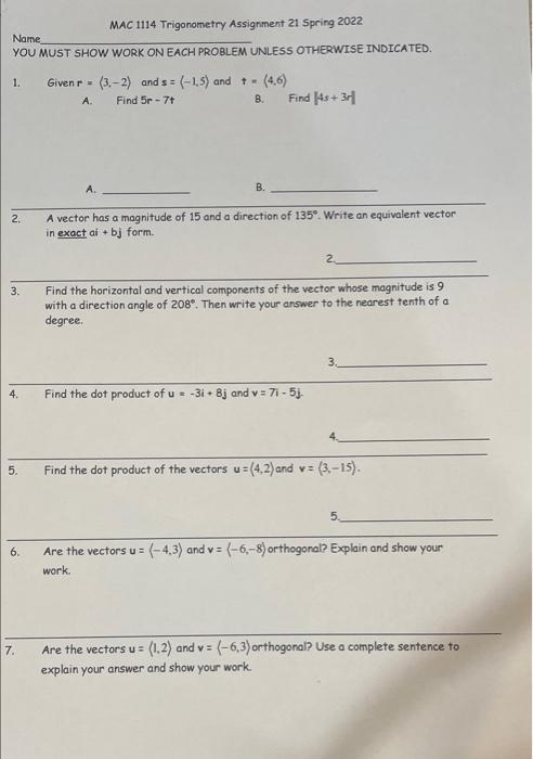 Solved MAC 1114 Trigonometry Assignment 21 Spring 2022 Name | Chegg.com