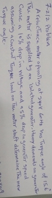 Solved 7-2/2 ﻿ProblemA reluctance motar operaTing at 240 ﻿V | Chegg.com