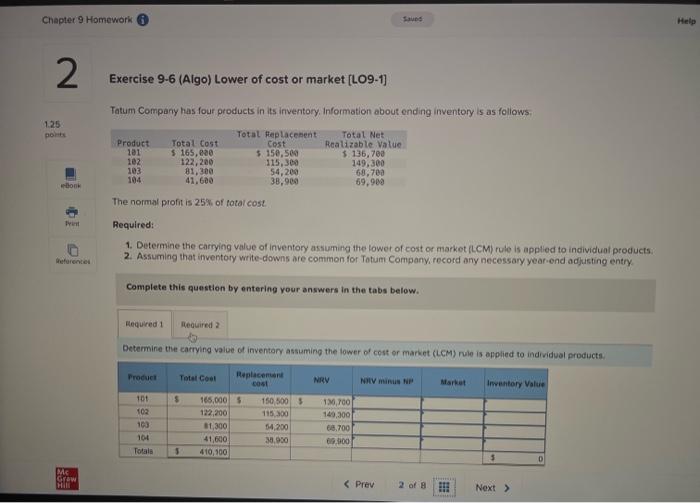 Solved Tatum's company has four products in its inventory. | Chegg.com