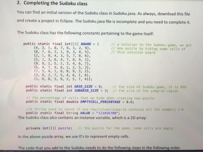 Solved * The Sudoku game. • To solve the number puzzle, each | Chegg.com