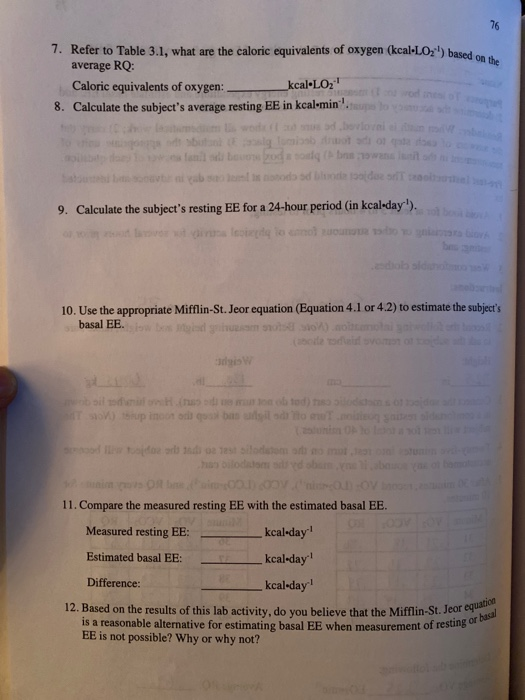 76 7. Refer to Table 3.1, what are the caloric | Chegg.com