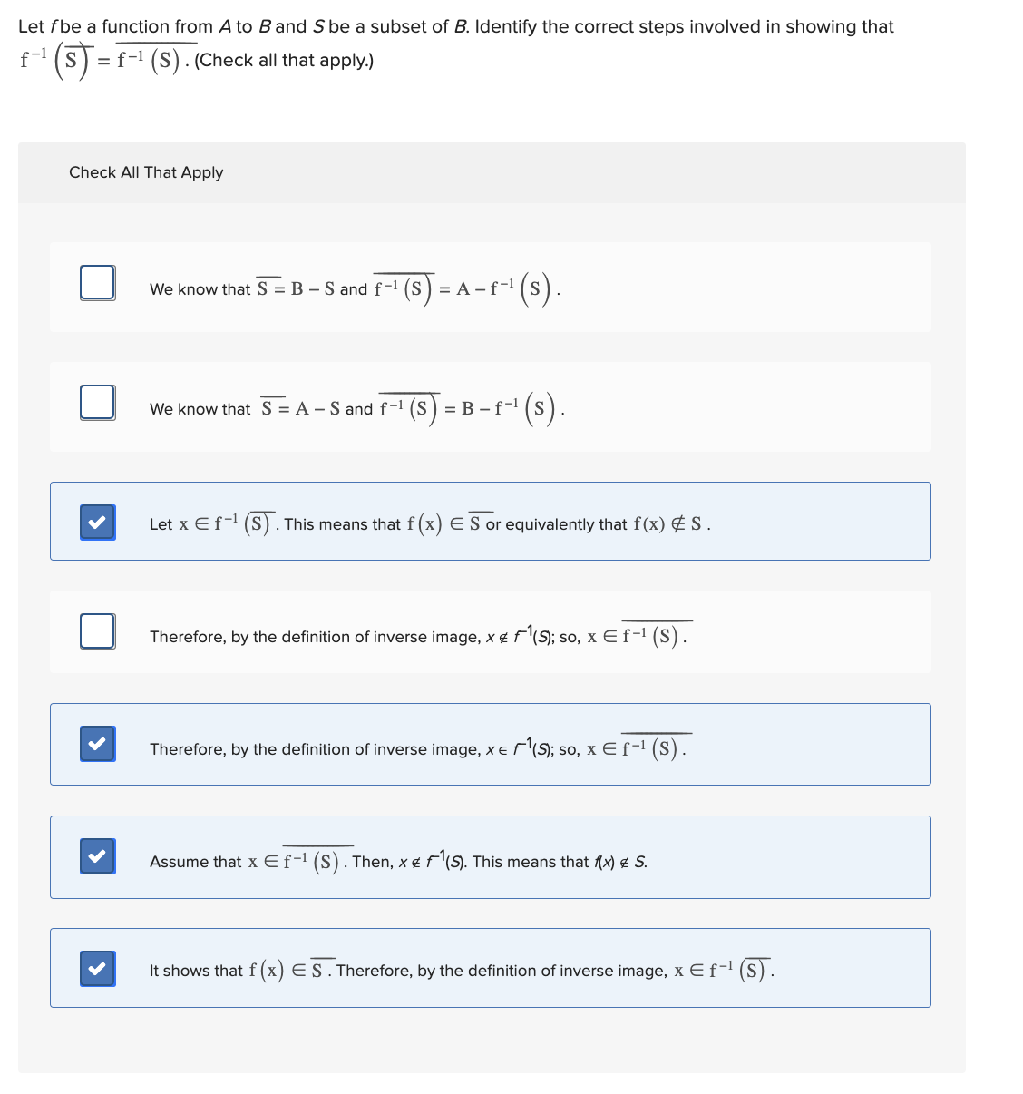 Solved Let f ﻿be a function from A ﻿to B ﻿and S ﻿be a subset | Chegg.com