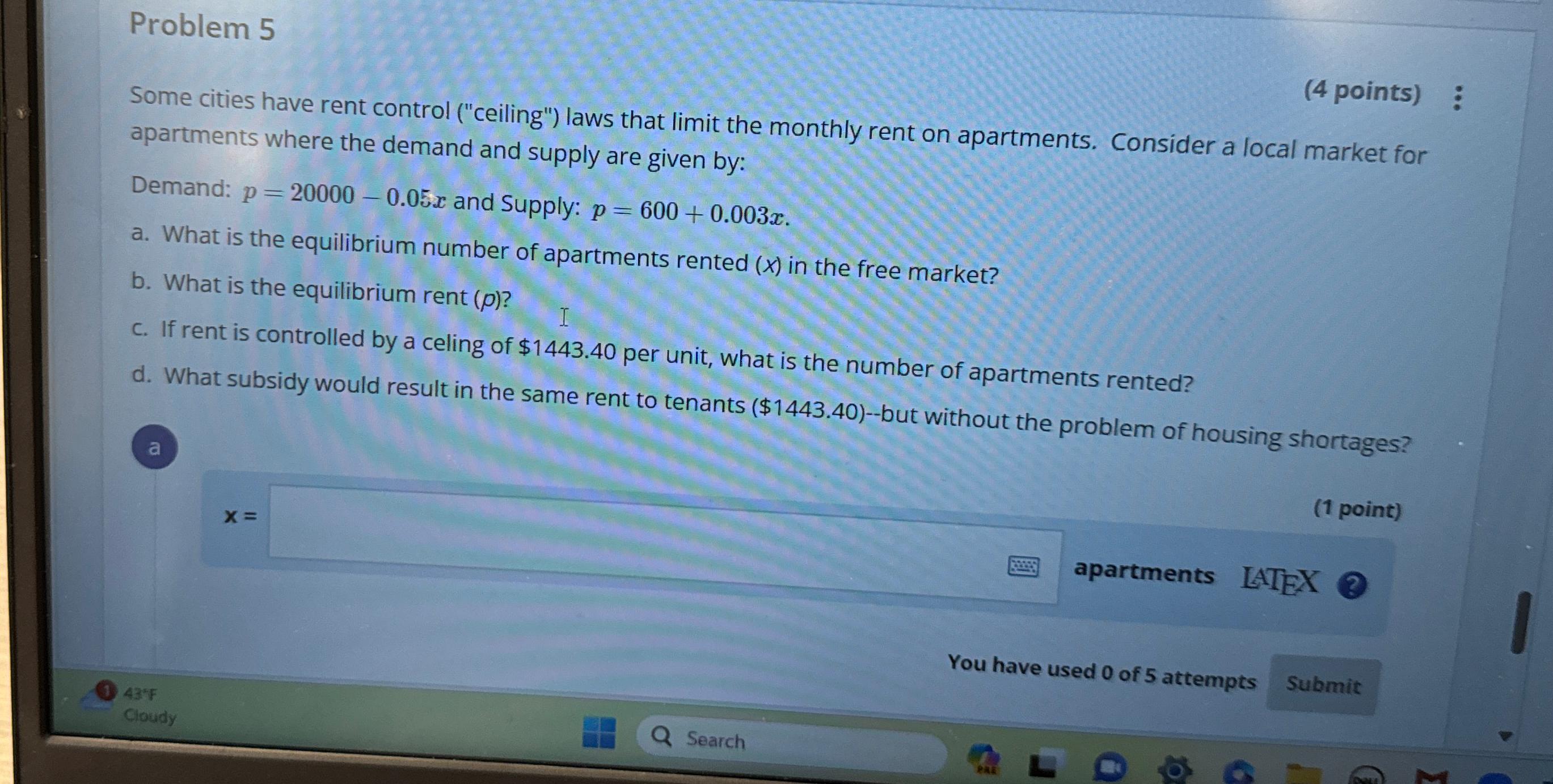 Solved Problem 5(4 points)Some cities have rent control | Chegg.com Solved Problem 5(4 points)Some cities have rent control | Chegg.com