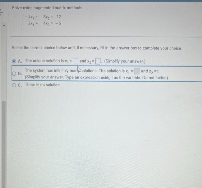 Solved Solve using augmented matrix methods. | Chegg.com