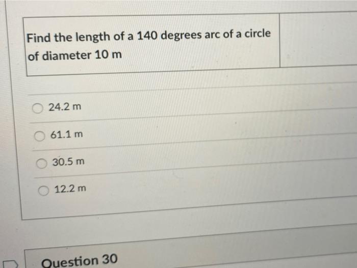 Solved Find the length of a 140 degrees arc of a circle of | Chegg.com