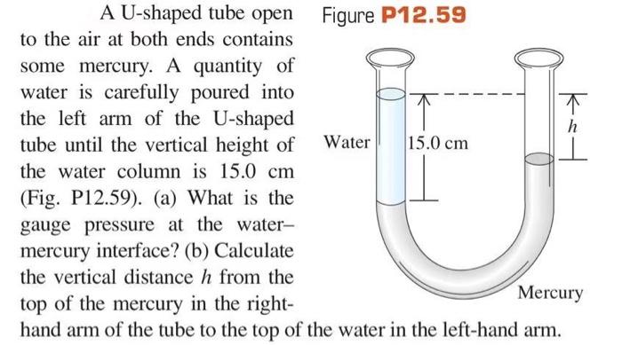 Solved A U-shaped tube open Figure P12.59 to the air at both | Chegg.com