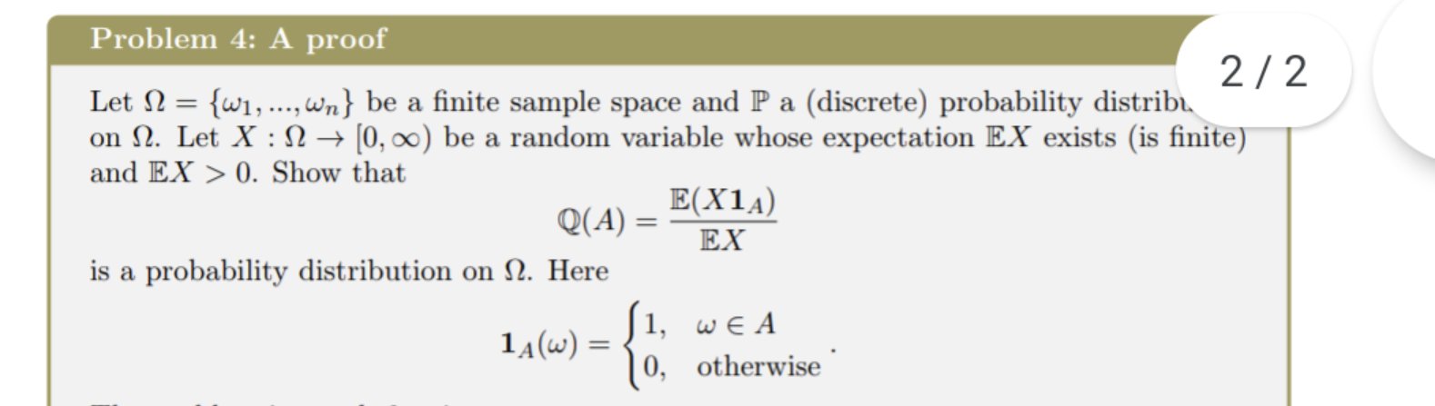 Solved Let Ω={ω1,…,ωn} be a finite sample space and P a | Chegg.com