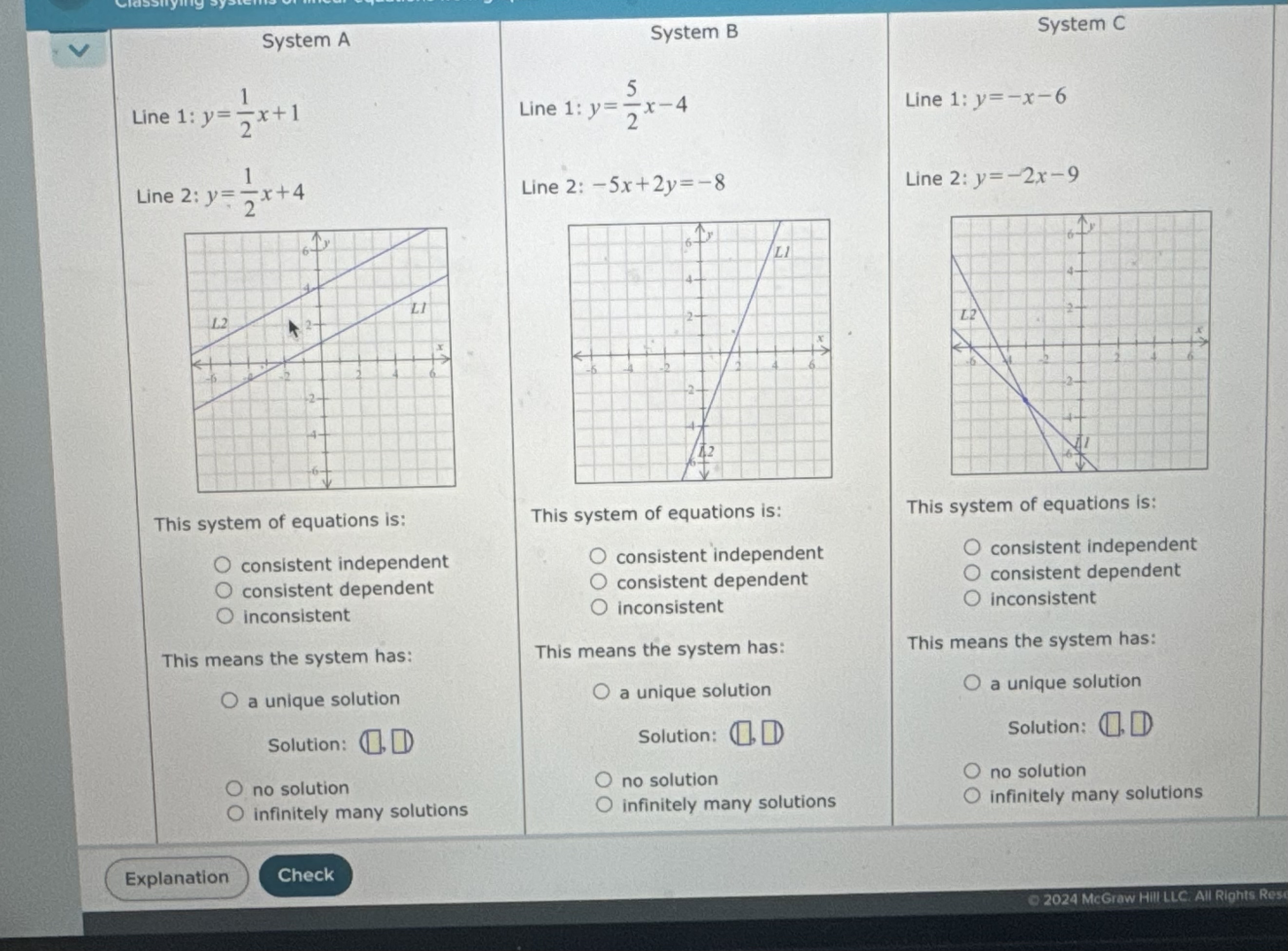 Solved System ALine 1: y=12x+1Line 2: y=12x+4This system of | Chegg.com