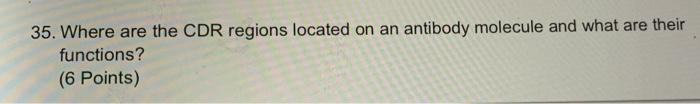 Solved 35. Where are the CDR regions located on an antibody | Chegg.com
