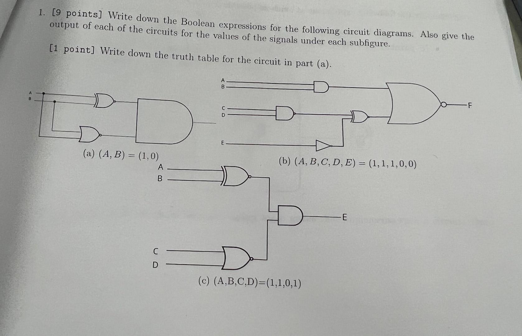 Solved 1. [9 points] Write down the Boolean expressions for | Chegg.com