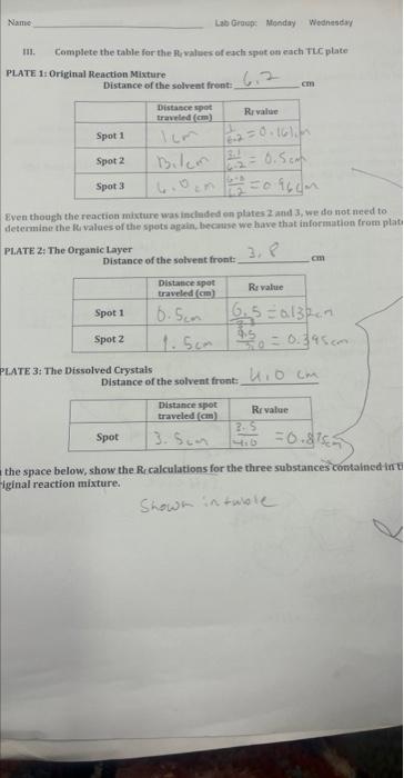 Solved Post Lab Analysis The original reaction mixture was a | Chegg.com
