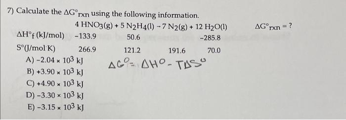 Solved 7) Calculate the ΔG∘ rxn using the following | Chegg.com